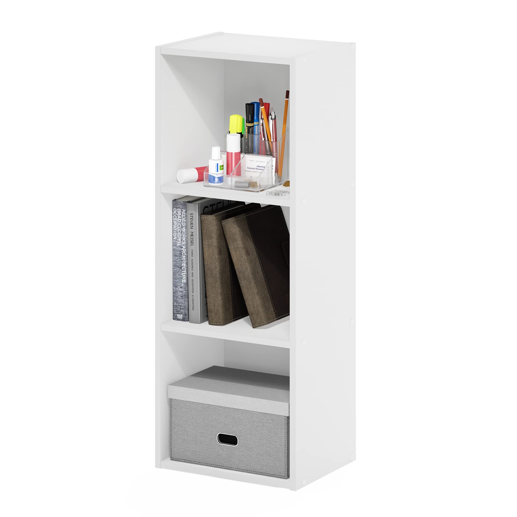 Furinno Pasir 3-Tier No Tool Assembly Open Shelf Bookcase, White