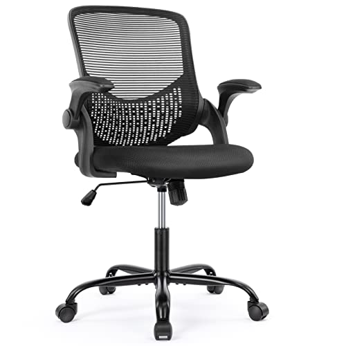 OLIXIS Wheels, Ergonomic Home Office Flip-up Arms and Lumbar Support, Mesh Swivel Rolling Height Adjustable, Tilt and Lock, Computer Desk Chair, Black