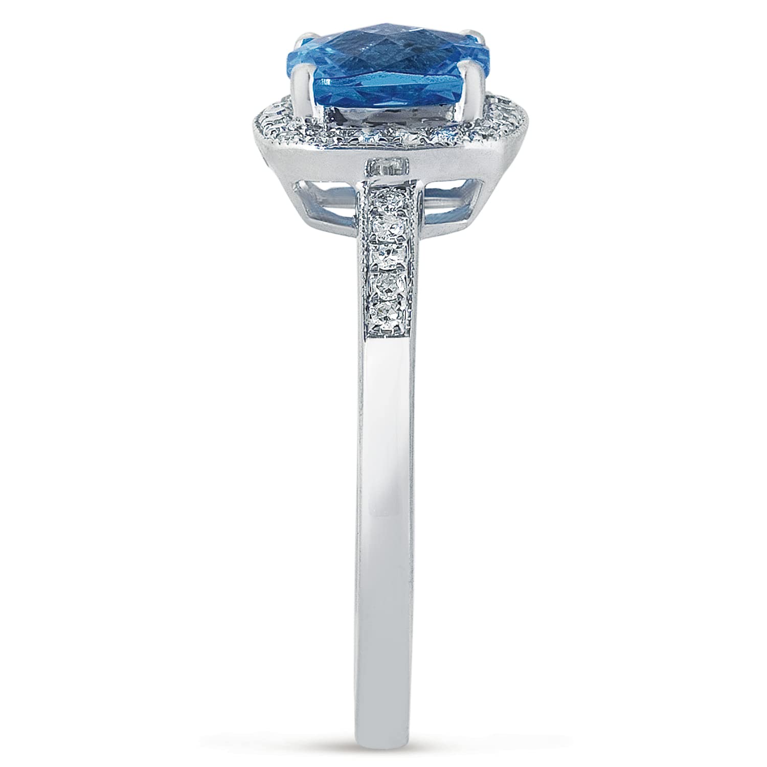 KOKAV 14K White Gold Genuine Blue Topaz Cushion 1-3/4ct with Diamonds Women Ring (8)