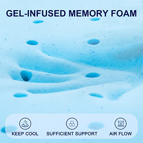 subrtex 4 Inch Memory Foam Mattress Topper Ventilated Gel Infused Bed Foam Topper, CertiPUR-US Certified, California King, Blue