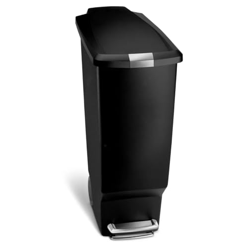 TRoMI 40L/10 Gallon Slimline Plastic Step Trash Can with Built-in Wheels (Black), SLP2-OGT