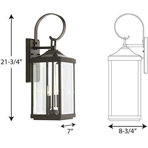 Gibbes Street Collection 2-Light Clear Beveled Glass New Traditional Outdoor Medium Wall Lantern Light Antique Bronze