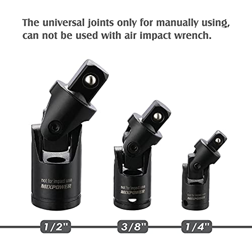 MIXPOWER 18 Pieces Drive Tool Accessory Set, CR-V Steel with Black Phosphate Finish, Includes Socket Adapters, Extensions and Universal Joints and Impact Coupler, Professional Socket Accessories