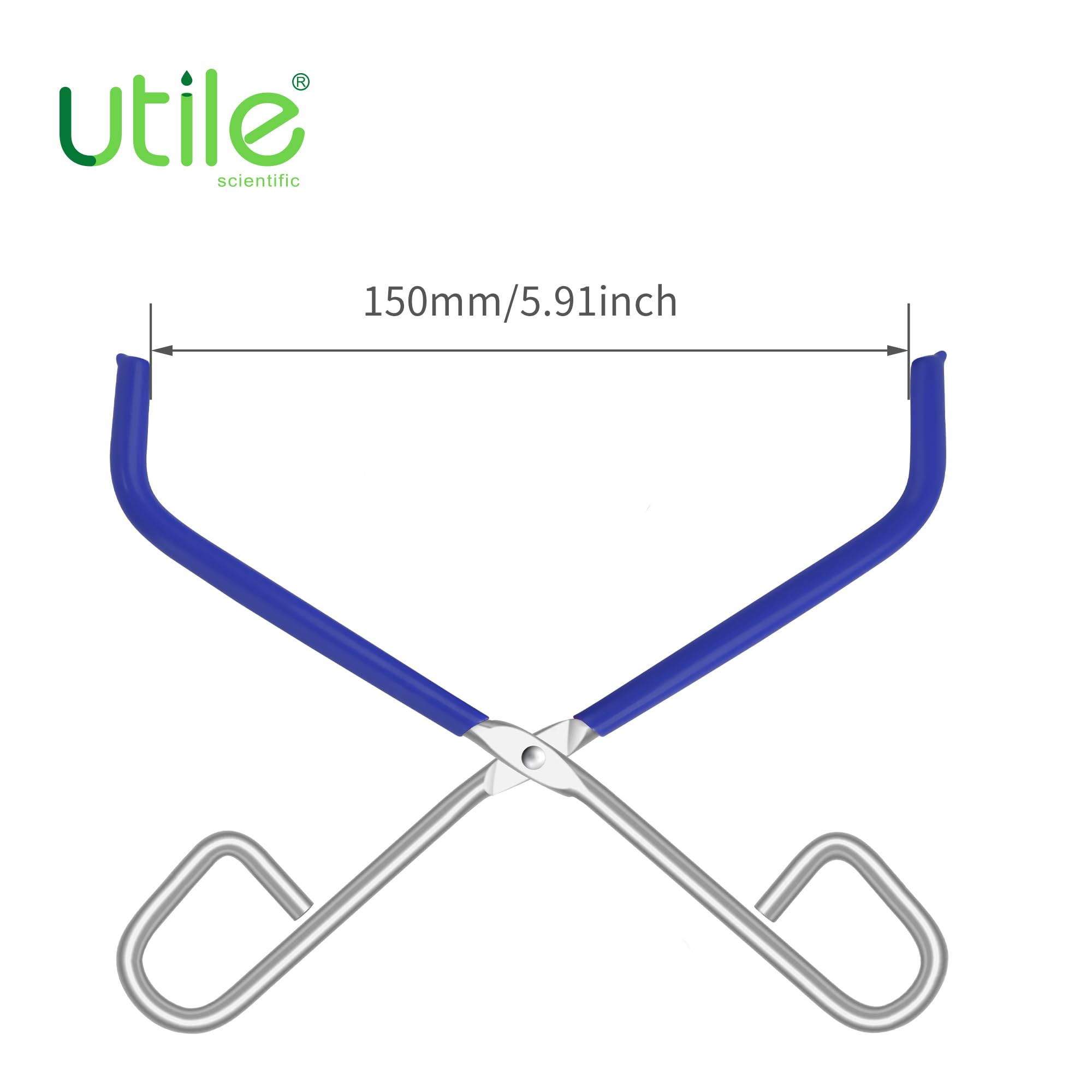 Utile Lab Beaker Tongs, Made of Mild Steel, with Chrome Plated Surface and Blue PVC Overmolding Cover, Laboratory Clamps for 50ML-2000ML Beakers, 4030.0903.1
