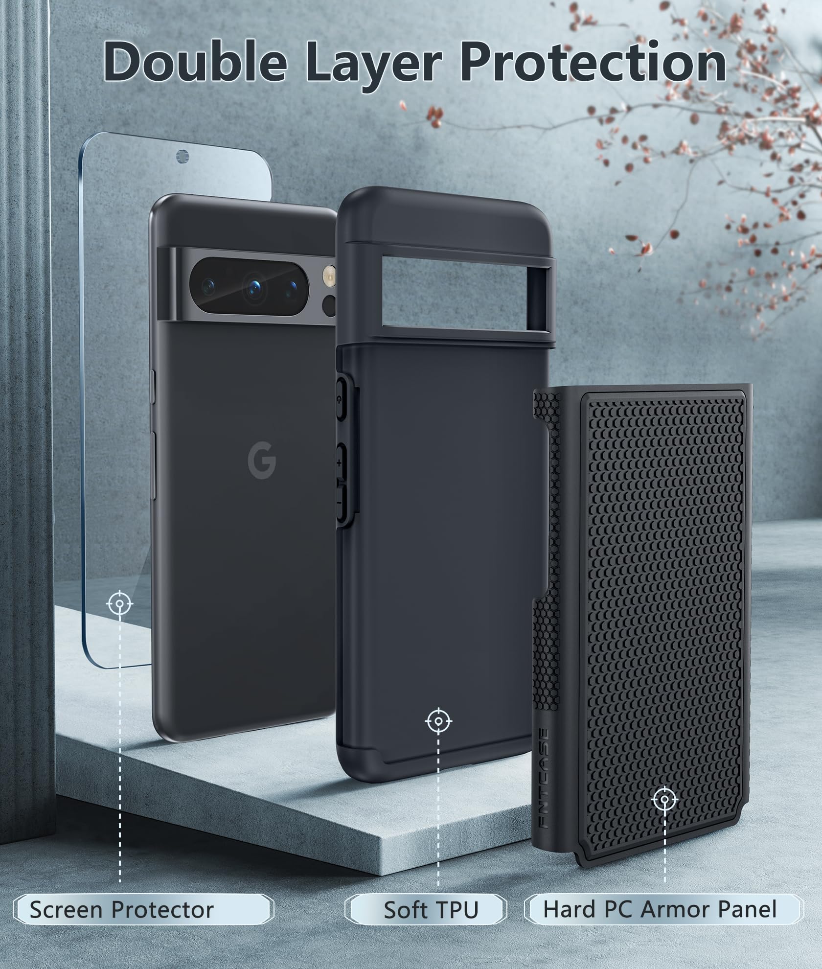 FNTCASE for Google Pixel 8-Pro Case: Pixel 8 Pro Dual Layer Shockproof Protective Phone Cover | Anti Slip Textured Back | Military Protection Bumper | Heavy Duty Rugged Tough Cell Case