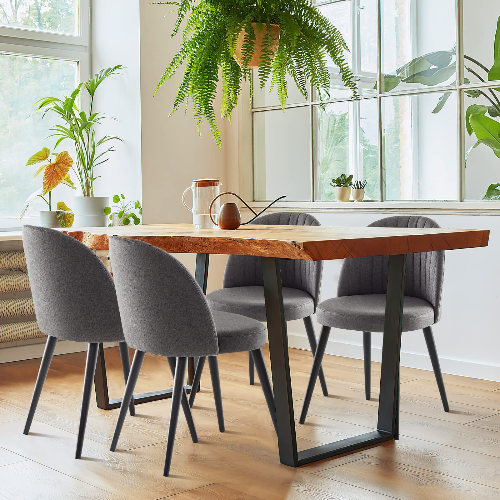 Giantex Set of 4 Modern Velvet Dining Chairs, Multipurpose Mid-back Armless Accent Chairs, Side Chair Set w/Beech Wood Legs, Perfect for Dining Room, Kitchen, Living Room, Grey