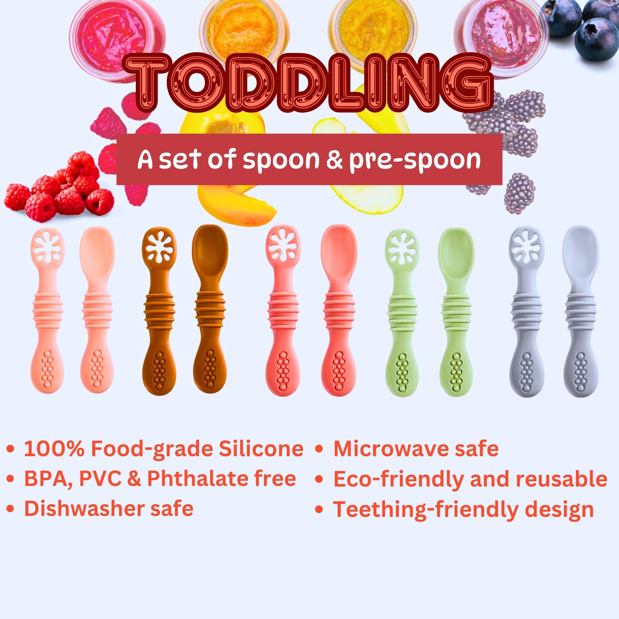 Toddling Silicone Baby Spoon Set, Infant Spoon 3-12 Months, Self-feeding Spoon, Dishwasher and Microwave Safe, First Stage Baby Led Weaning Spoon, Set of 2 (Spoon & Pre-spoon) (Sage), 2.5x11