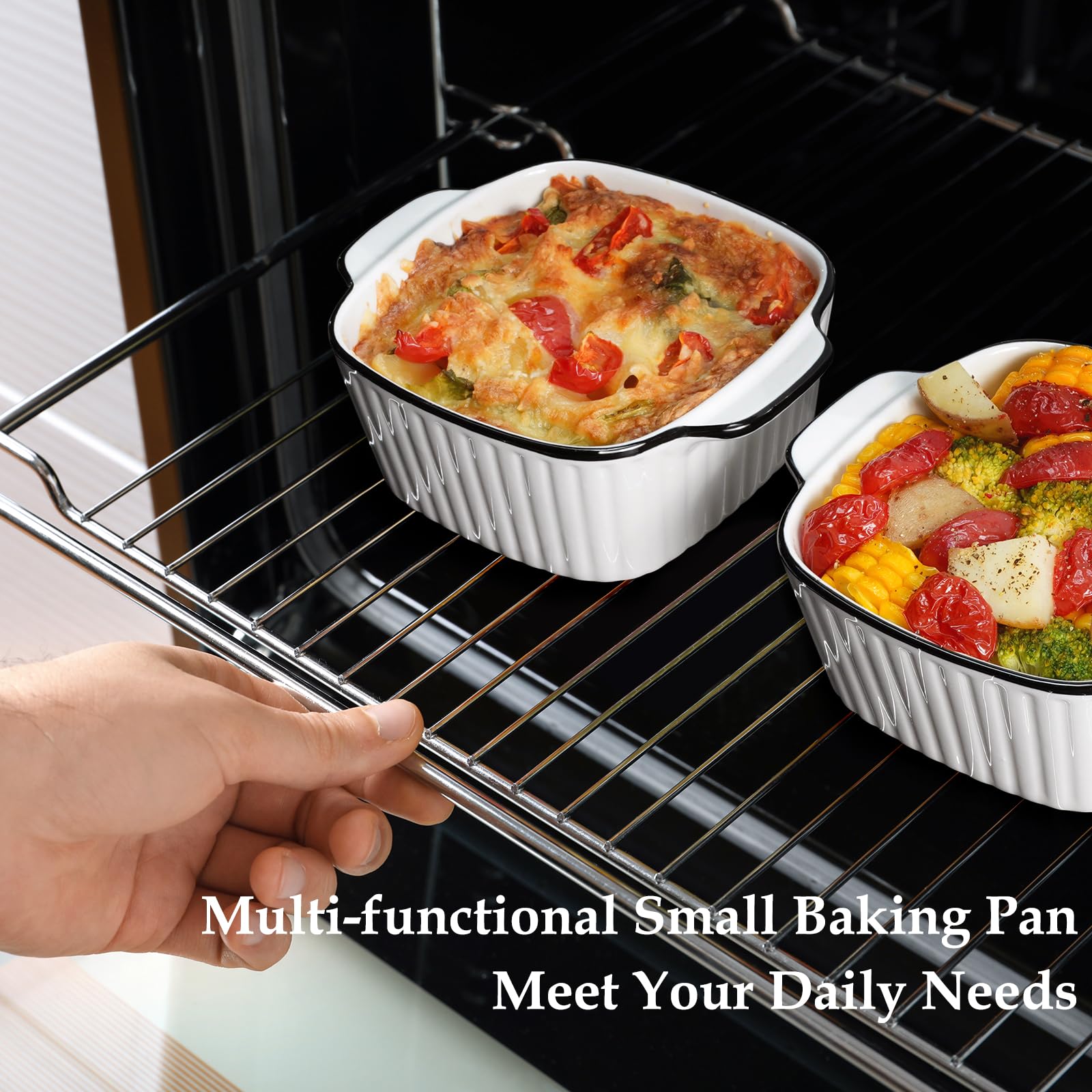 NUTRIUPS 13Oz Ceramic Baking Dishes set of 4, 5.5'' Square Baking Dishes, Small Baking Dish for Air Fryer, Ceramic Bakeware with Handles, Oven-Safe & Microwave-Safe