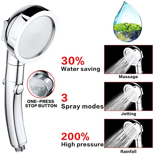 Nosame Shower,High Pressure Handheld Shower Head with ON/Off Pause Switch 3-Settings Water Saving Showerhead, Chrome Finish Bathroom 1.6 GPM Shower Accessorie
