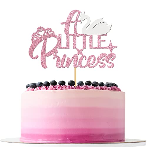 RoadSea A Little Princess Cake Topper - Gender Reveal Party Cake Supplies - Swan Welcome Baby Girl 1st Birthday Party Decorations - Pink Glitter