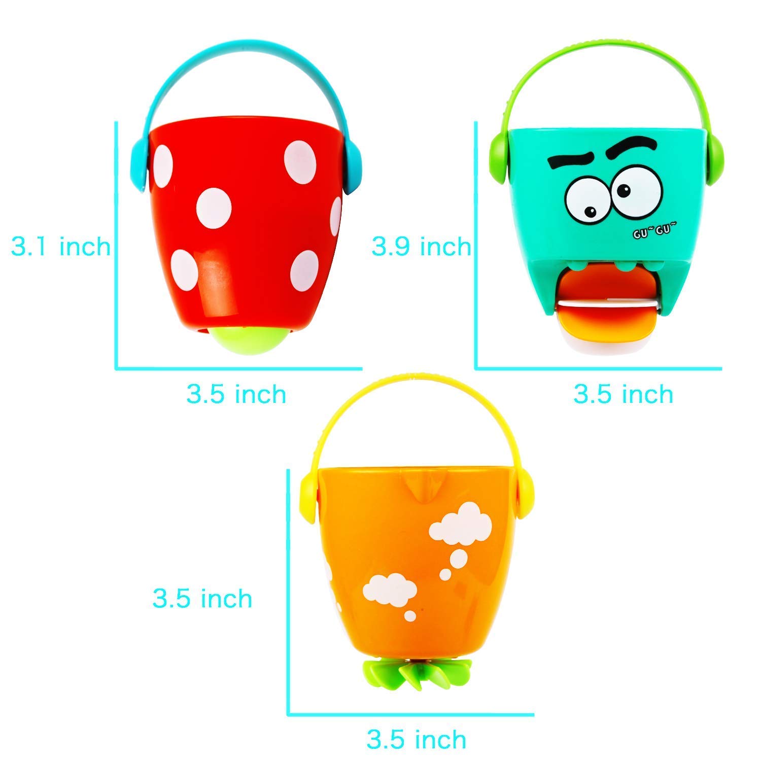 Hey Kiddo Educational Bath Toys Waterfall Bath Stackable Cups with Wheel for Toddlers with Rubber Handles, (3 Pieces)