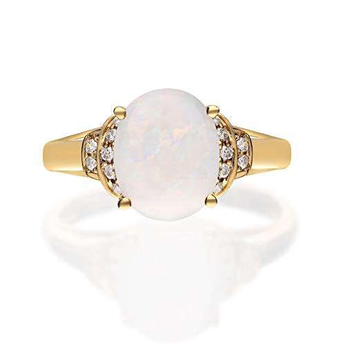 Gin & Grace 10K Yellow Gold Natural Australian Opal & Diamond (I1,I2) (Size 6) Statement Cocktail Propose Promise Ring for Women
