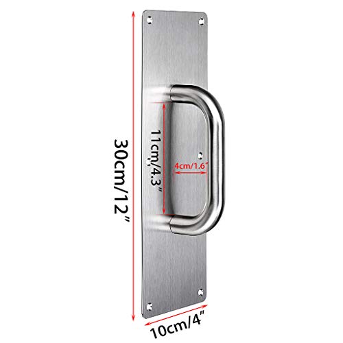 Sumnacon 2 Set 12" Stainess Steel Door Handle Pull & Push Plate - Heavy Duty Gate Handle Bar for Home/Office/Warehouse/Public, Suitable of Wooden/Composite Door with Screws, Brushed