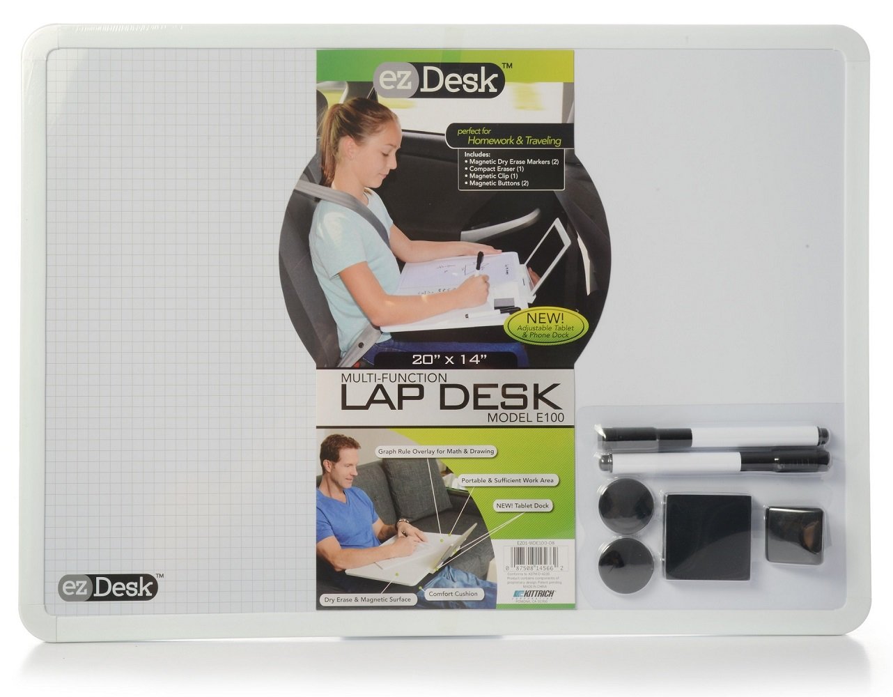 Fun Express EZDesk Magnetic Dry Erase Lap Desk with Graph Ruling, Tablet Dock and Accessories