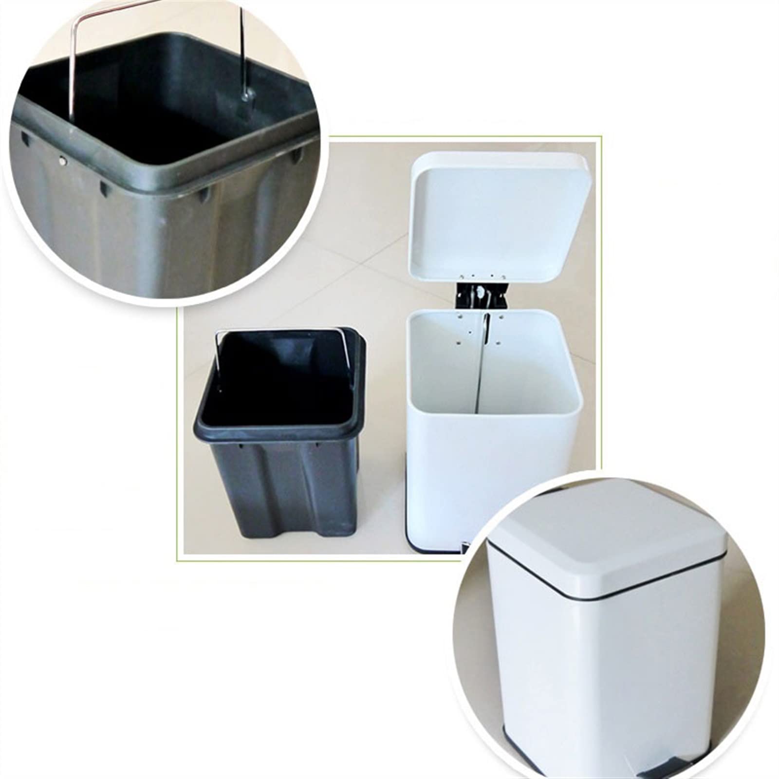 Garbage Recycling Bin 6L/12L Foot-Operated Trash Can High-Grade Stainless Steel Mute with Lid Garbage Storage Bin Living Room Kitchen Available Kitchen Trash Can (Blanc 6L)