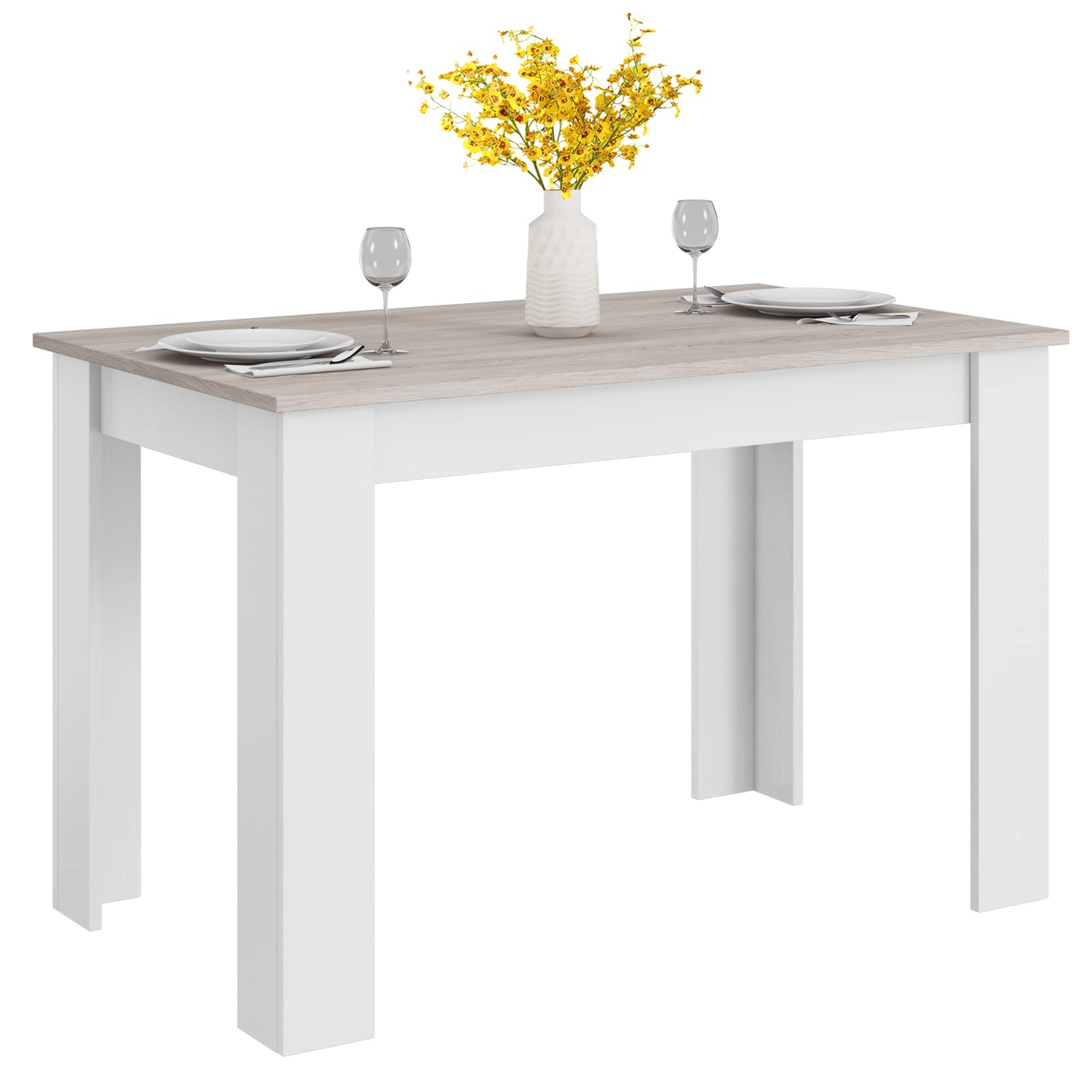 Giantex Wooden Dining Table, Modern Kitchen Table for 4, Rectangular Dinner Table for Kitchen, Dining Room, Living Room, Home Dinette Furniture, 47" L x 28" W x 30" H, (White & Light Gray)