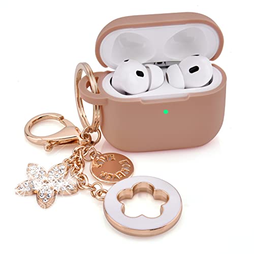VISOOM Airpods Pro 1st Gen Case Compatible with Apple Silicone Airpods Pro 1 Case Cover for Women Cute Cases Airpod/iPods Pro with Glitter Keychain for Airpod Pro Charging Case-Milk Tea