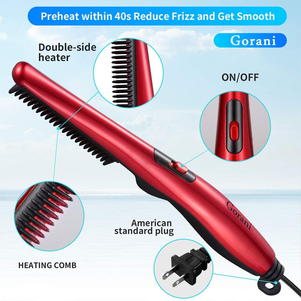 Gorani Beard Straightener Brush Comb for Men Beard Brush Heated Hot Iron Hair Straightener Comb