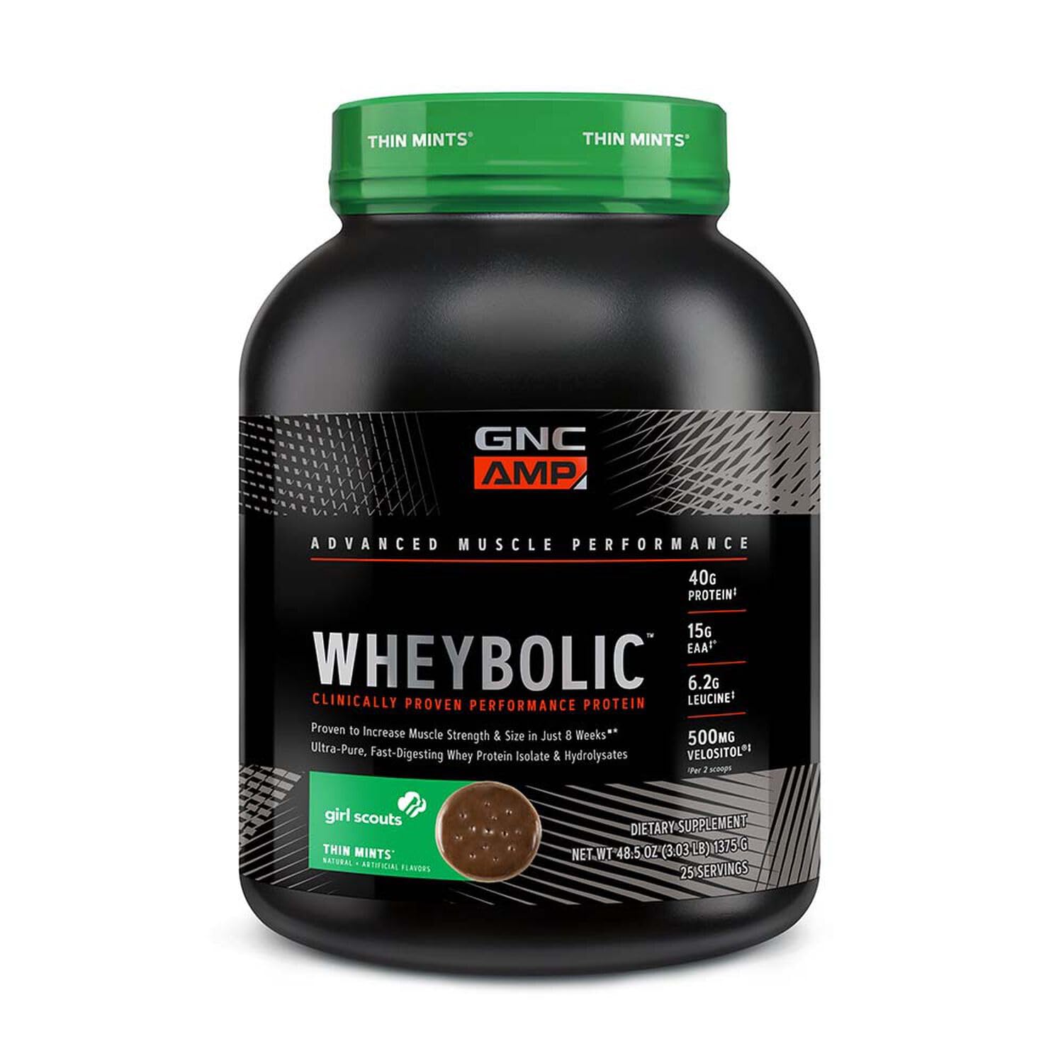 GNC AMP Wheybolic Protein Powder | Targeted Muscle Building and Workout Support Formula | Pure Whey Protein Powder Isolate with BCAA | Gluten Free | Girl Scout Thin Mints | 25 Servings