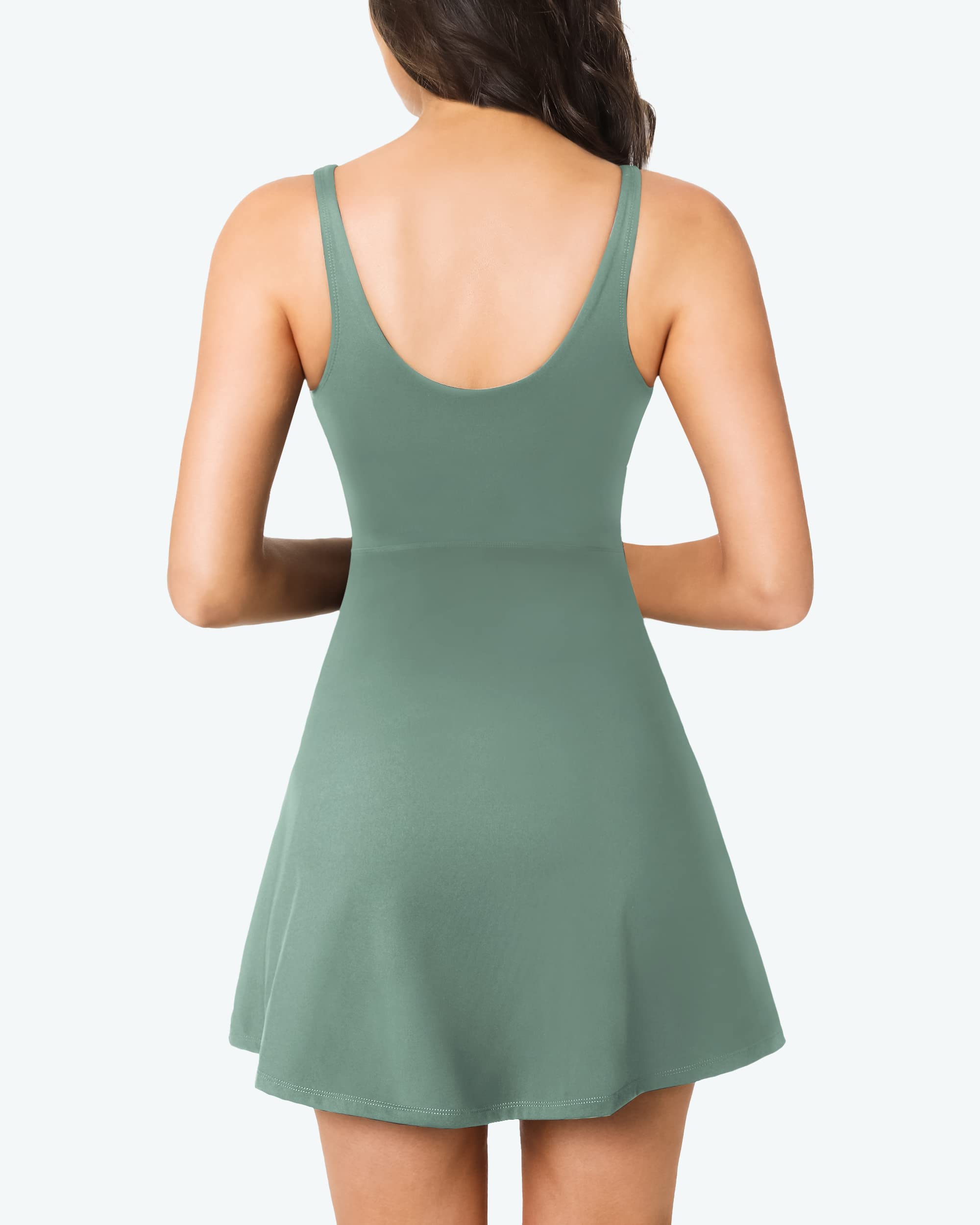 GYM RAINBOW Women Tennis Dress with 4 Pockets Built-in Bra Workout Exercise Athletic Dress with Shorts(Green,Medium)