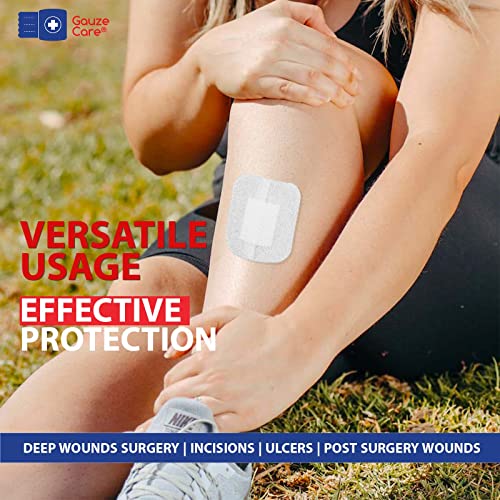 GauzeCare Island Dressing 4x4 inch 28 Pcs| Individually Packed Sterile Pouches| 2x2 Non-Stick Pad in Center with Acrylic Adhesive Borders| Water-Resistant Adhesive Pads for Wound Care and Dressing
