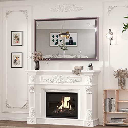 Vosuja 48 x 30 Inch Bathroom Mirrors for Vanity, Rose Gold Wall Mirror, Modern Wall Mounted Mirror for Bathroom, Rectangluar Right Angle Metal Framed Mirror (Horizontal/Vertical)