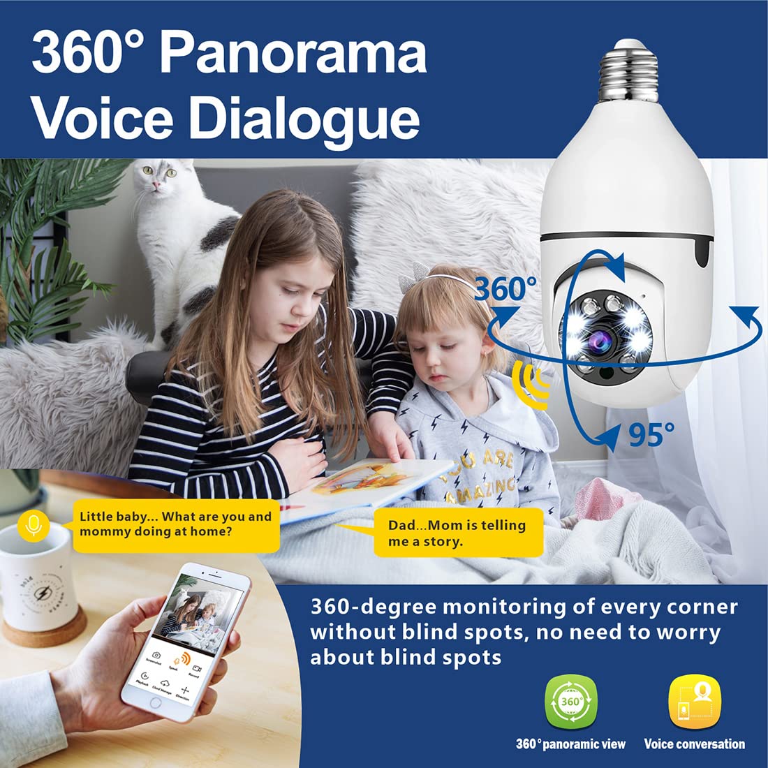 OwLUCK Light Socket Security Camera 2.4GHz,Easy Installation,720p Motion Only Light Bulb Camera Full Color Night,Security Camera Light Bulb Outdoor,Motion Alarm,Compatible With Alexa & Google Home