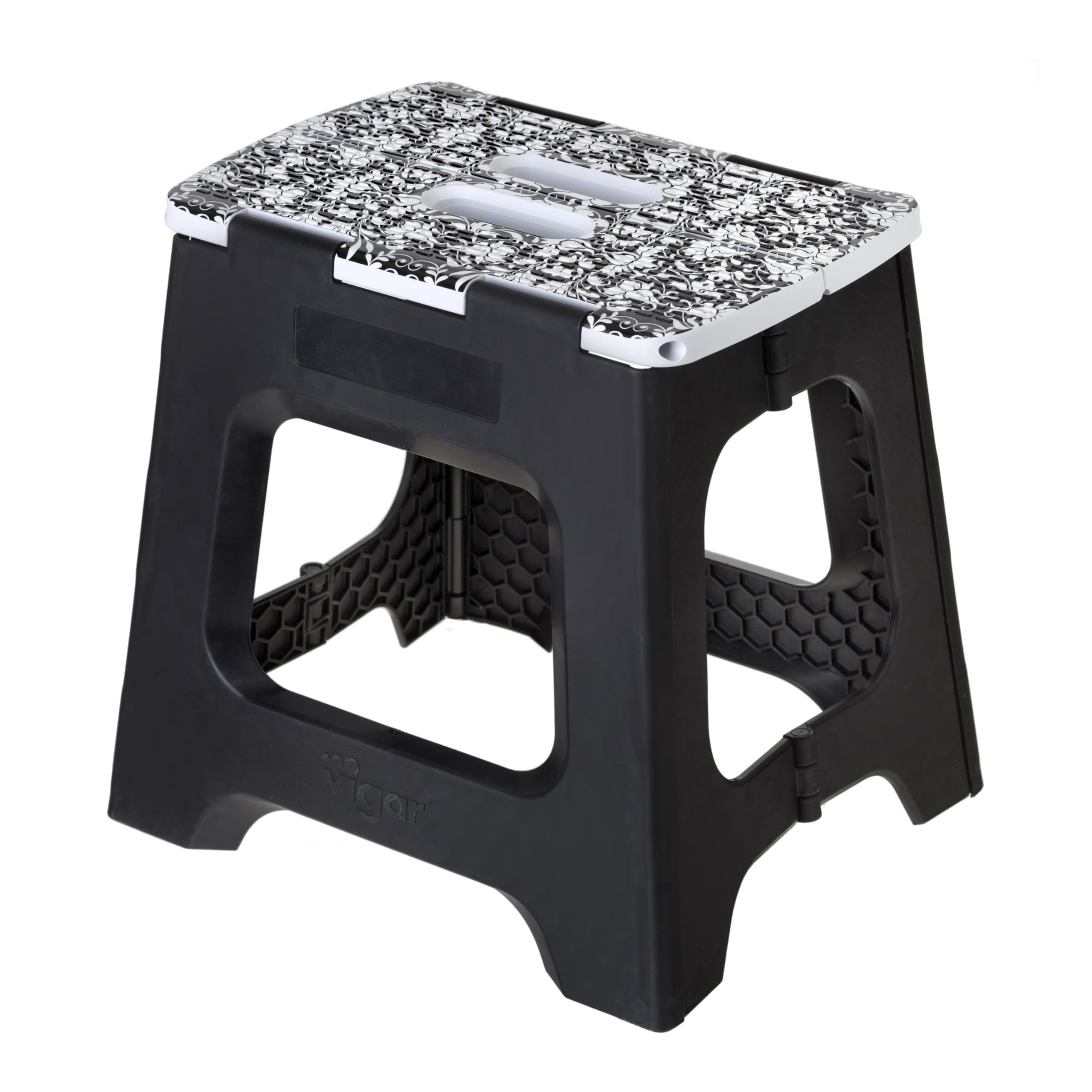 Vigar Compact Step Stool Foldable, 12-1/2-inch Step Stools for Adults up to 330 Pound, Lightweight Stool, Non-Slip Folding Step Stool, Rococco Black