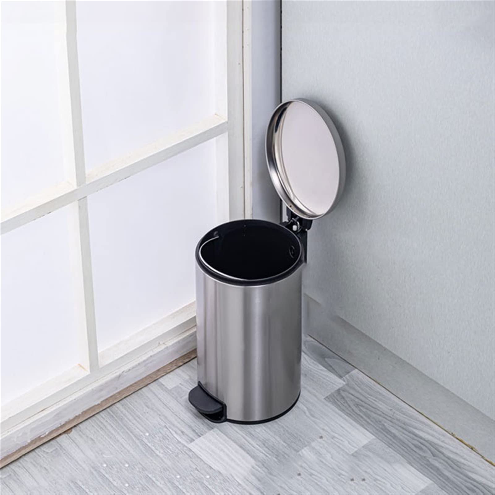 Garbage Recycling Bin Stainless Steel Round Trash Can Living Room Kitchen Trash Can Foot-Operated Household Trash Can, 5L/7L/12L Kitchen Trash Can ()