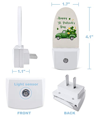 RisQiten St. Patrick's Day Night Light, LED Plug in Night Light, Green Truck and Lucky Clover Gold Night Lights with Dusk to Dawn Sensor Decorative Kids/Adults Nightlight for Bedroom Bathroom