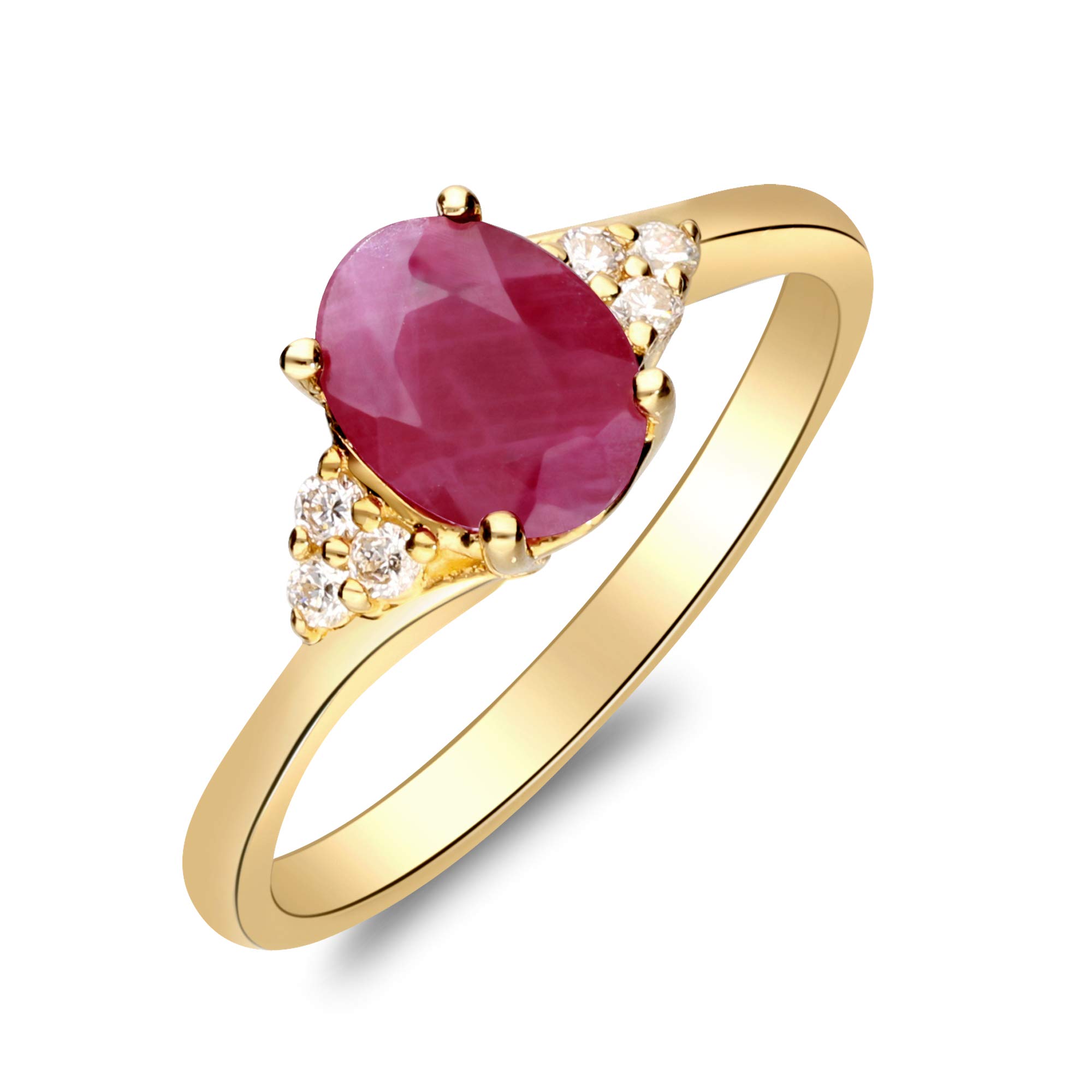 Gin & Grace 10K Yellow Gold Wedding Engagement Genuine Ruby & Diamond (I1,I2) (Size 7) Propose Promise Ring for Women