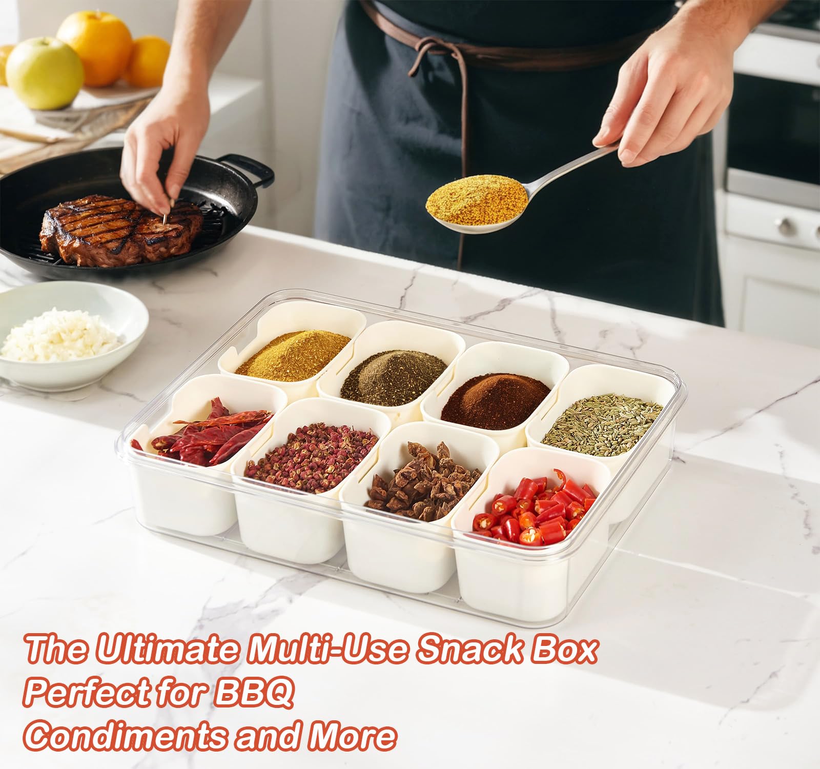 TOGGOT Portable Snackle Box Container - Divided Serving Tray with Lid and Handle, Clear Snack Box Organizer for Fruits, Candy, Charcuterie, Snacks - Ideal for Party, Travel & Beach - 2 Pack