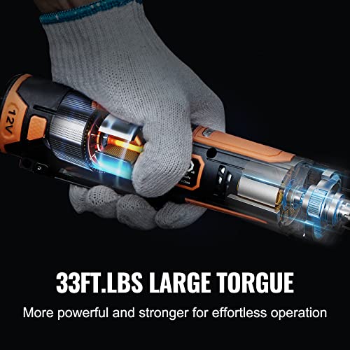 VEVOR Cordless Electric Ratchet Wrench Set 3/8", 12V 33 Ft-lbs Power Ratchet Tool Kit, 45-Min Fast Charge, 2-Pack 2.0Ah Battery, Built-in LED Light, 10 Sockets, Variable Speed Trigger