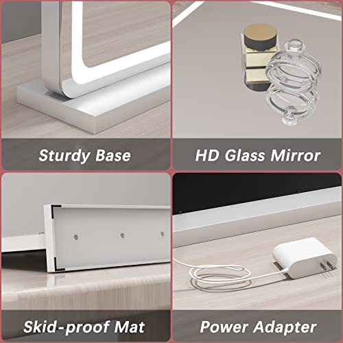ROLOVE Vanity Mirror with Lights, 32" x 22" Large Lighted Vanity Mirror with Dimmable 3 Modes, LED Makeup Mirror with Detachable 10X Magnification, Touch Screen Control, for Makeup Desk, Dressing Room