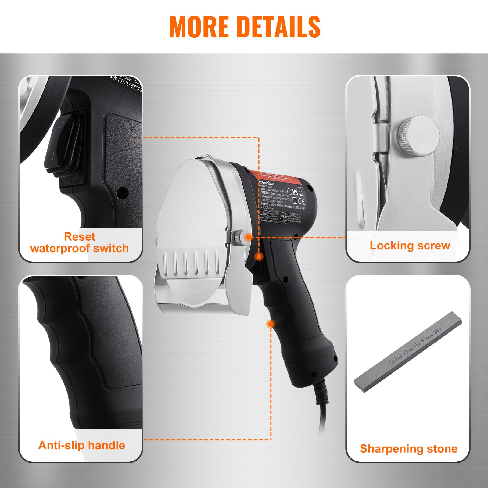 VEVOR Electric Shawarma Knife, 80W Professional Turkish Kebab Knife, Commercial Stainless Steel Gyro Cutter, Doner Kebab Meat Slicer with 2 Blades, Φ4/100mm Blade Diameter, 0-8mm Adjustable Thickness