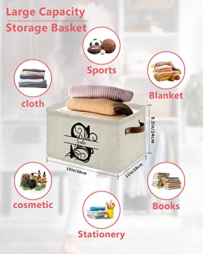 Personalized Gift for Women/Men, Customs Basket with Name Storage Bins for Organizing Shelves, Letter S Collapsible Custom Storage Boxes with Handle, Monogram Words Customized Closet Organizers
