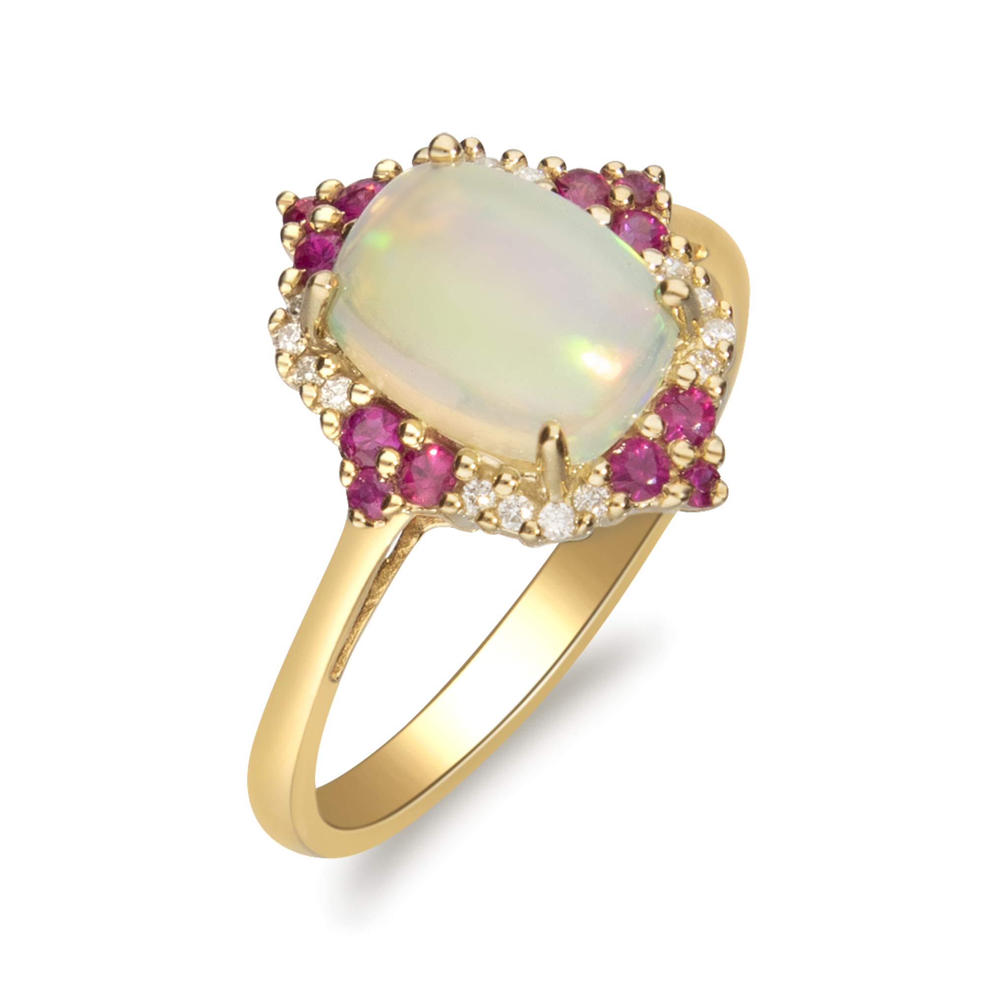 Gin & Grace 14K Rose Gold Natural Ethiopian Opal Ring with Real Diamonds for Women | Ethically, authentically & organically sourced (Cushion) Shaped Opal Jewelry for her | Opal Ring for Women