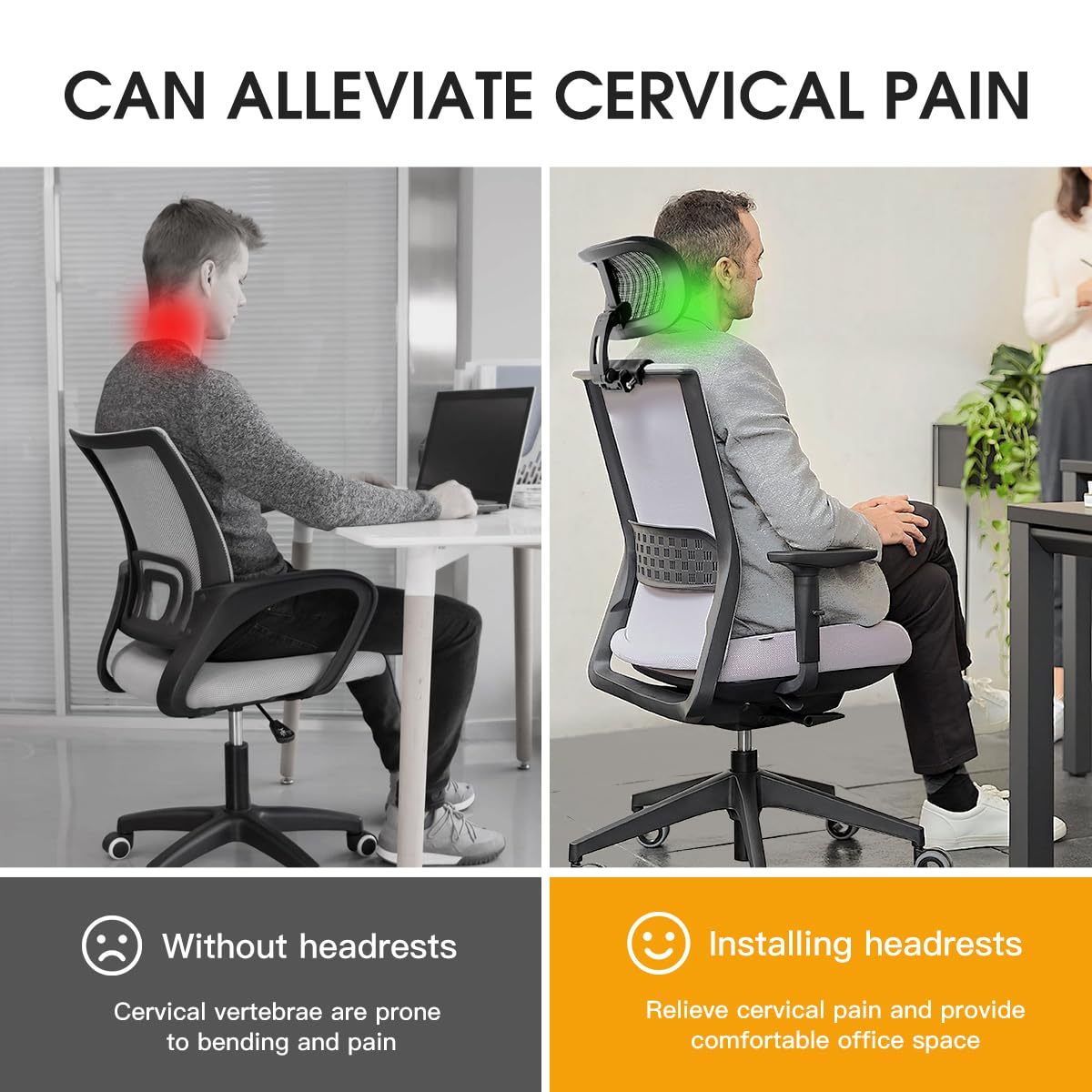 The Office Chair headrest Attachment, can Adjust Height, inclination, and Distance Between. The mesh headrest is Suitable for Ergonomic Office Chairs,Please Confirm The Size Before Purchase