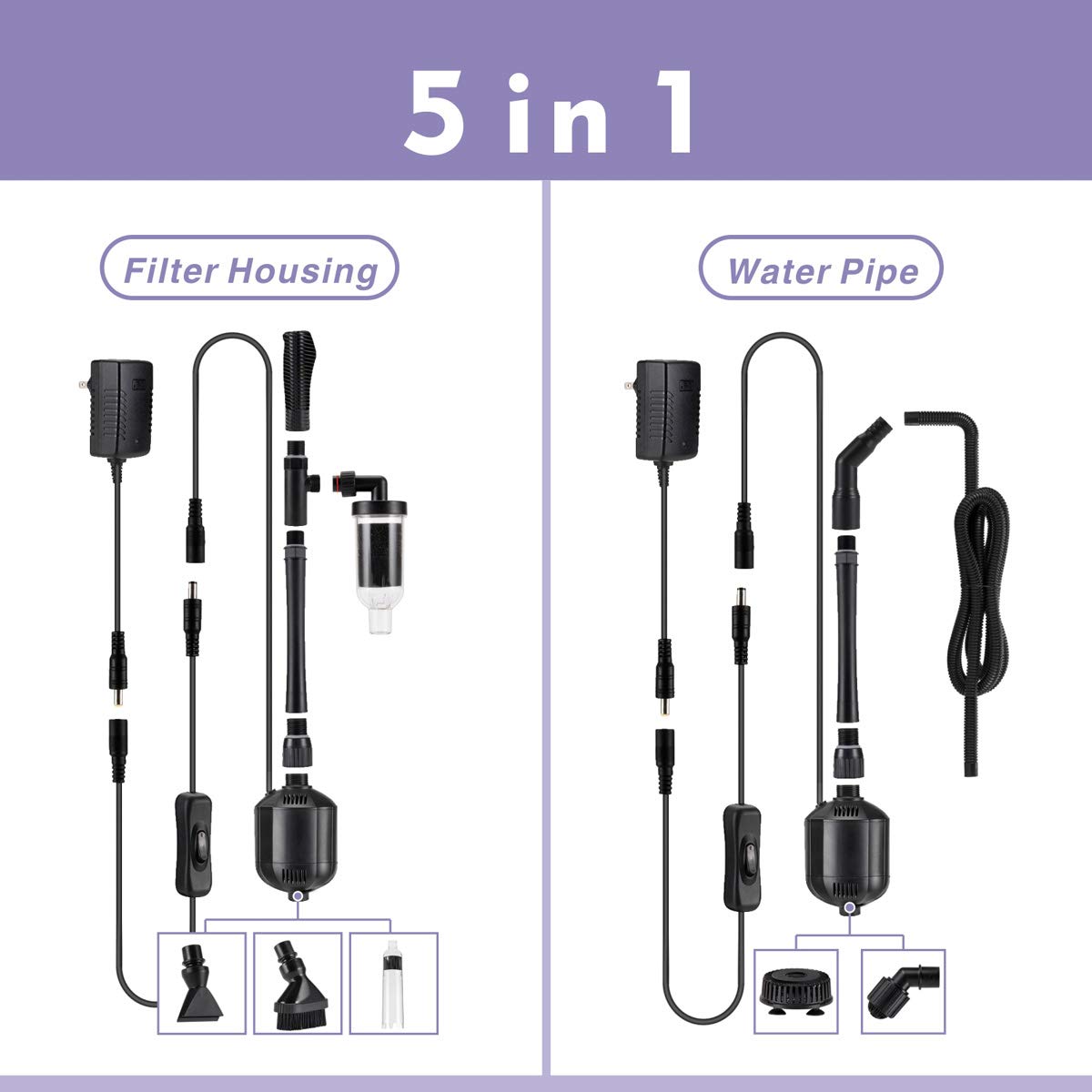 hygger 396GPH DC Electric Aquarium Gravel Cleaner, 5 in 1 Automatic Fish Tank Cleaning Tool Set Vacuum Water Changer Sand Washer Filter Siphon Adjustable Length 12V 20W