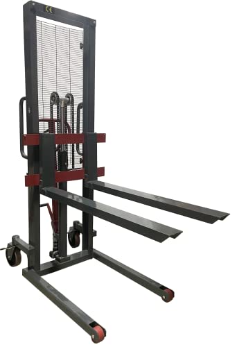 Pake Handling Tools Manual Stacker Hand/Foot Pump Lift Truck - Compact and Easy to Use Hydraulic Lift - 2200 lbs Capacity for Skid/Single Sided Pallet