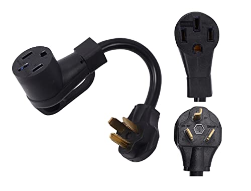 ONETAK NEMA 10-30P to 14-50R 120V/240V 30 Amp 3 Prong Male Plug to 50 Amp 4 Prong Female Outlet Receptacle Dryer Stove Welder RV Power Cord Adapter