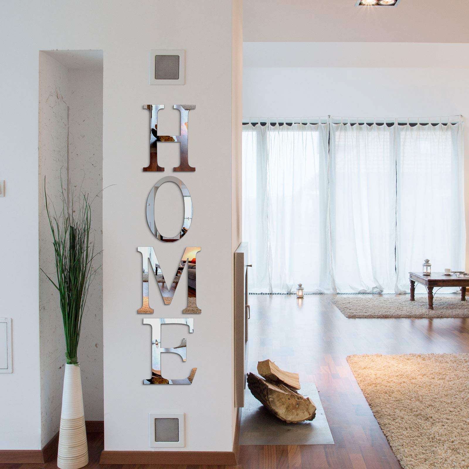 Zonon 3D Home Wall Decor Letter Sign Acrylic Mirror Wall Decor Stickers Family Farmhouse Wall Decals for Home Room Bedroom Decoration 47x 11.8 Inch(Silver)