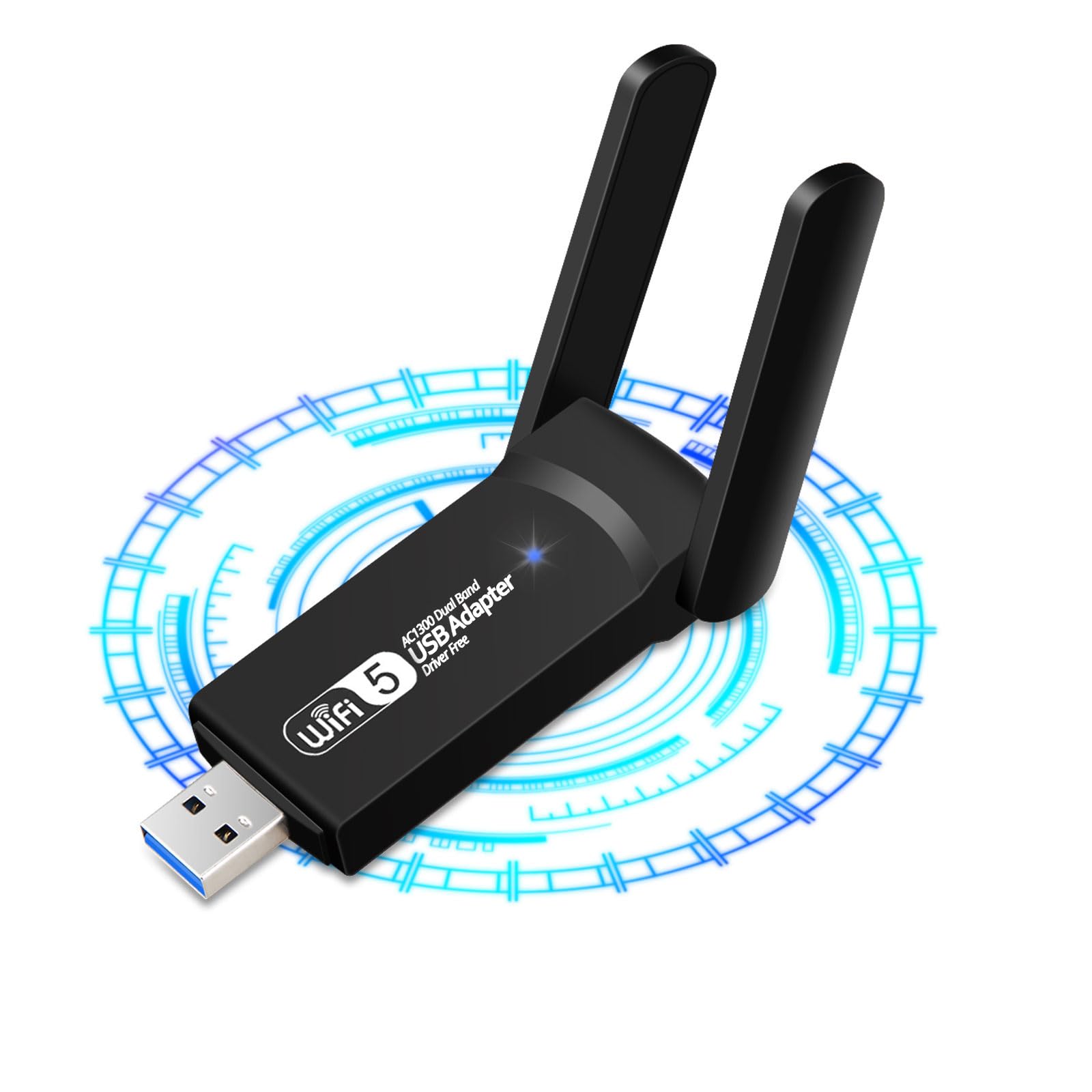 Free Driver USB WiFi Adapter 1300Mbps, Dual Band Wireless Network Adapter, 802.11ac WiFi Dongle for Desktop Laptop PC, Supports Windows 11/10-Plug and Play, Dual 5dBi High Gain Antennas