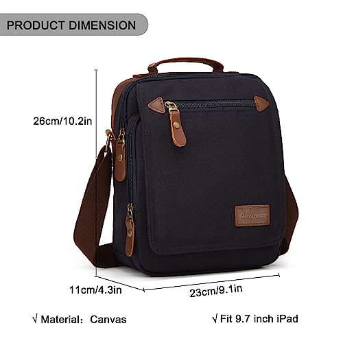Small Canvas Messenger Bag for Men,Vintage Causal Shoulder Bag Lightweight Crossbody Purse ideal Work Travel Business,Blue-black