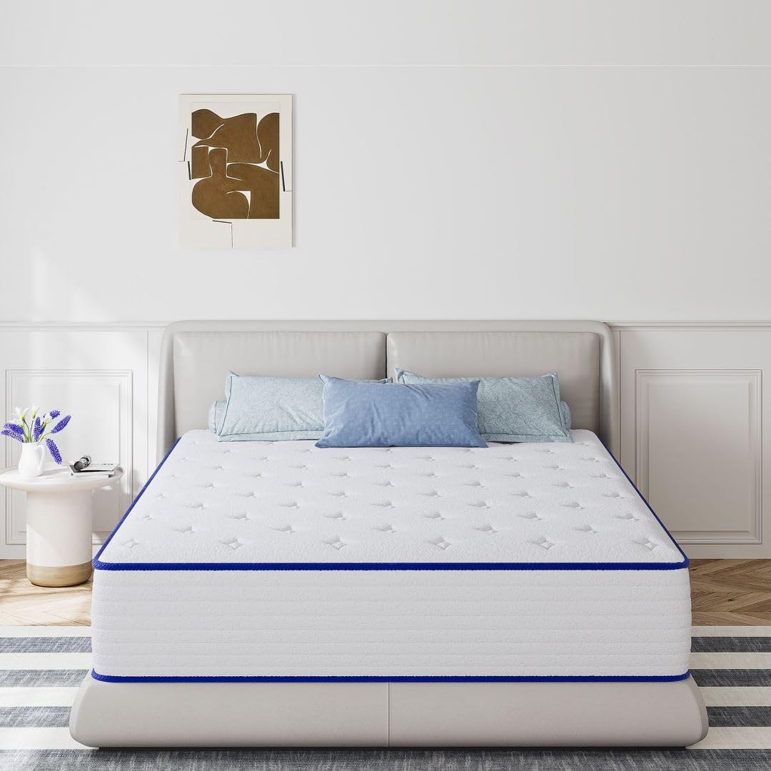 TXO King Size Mattress, 10 Inch Medium Firm Hybrid Mattress with Individual Pocketed Springs and Gel Memory Foam, Enhance Edge Support, Motion Isolation, Pressure Relief, King Mattress in a Box
