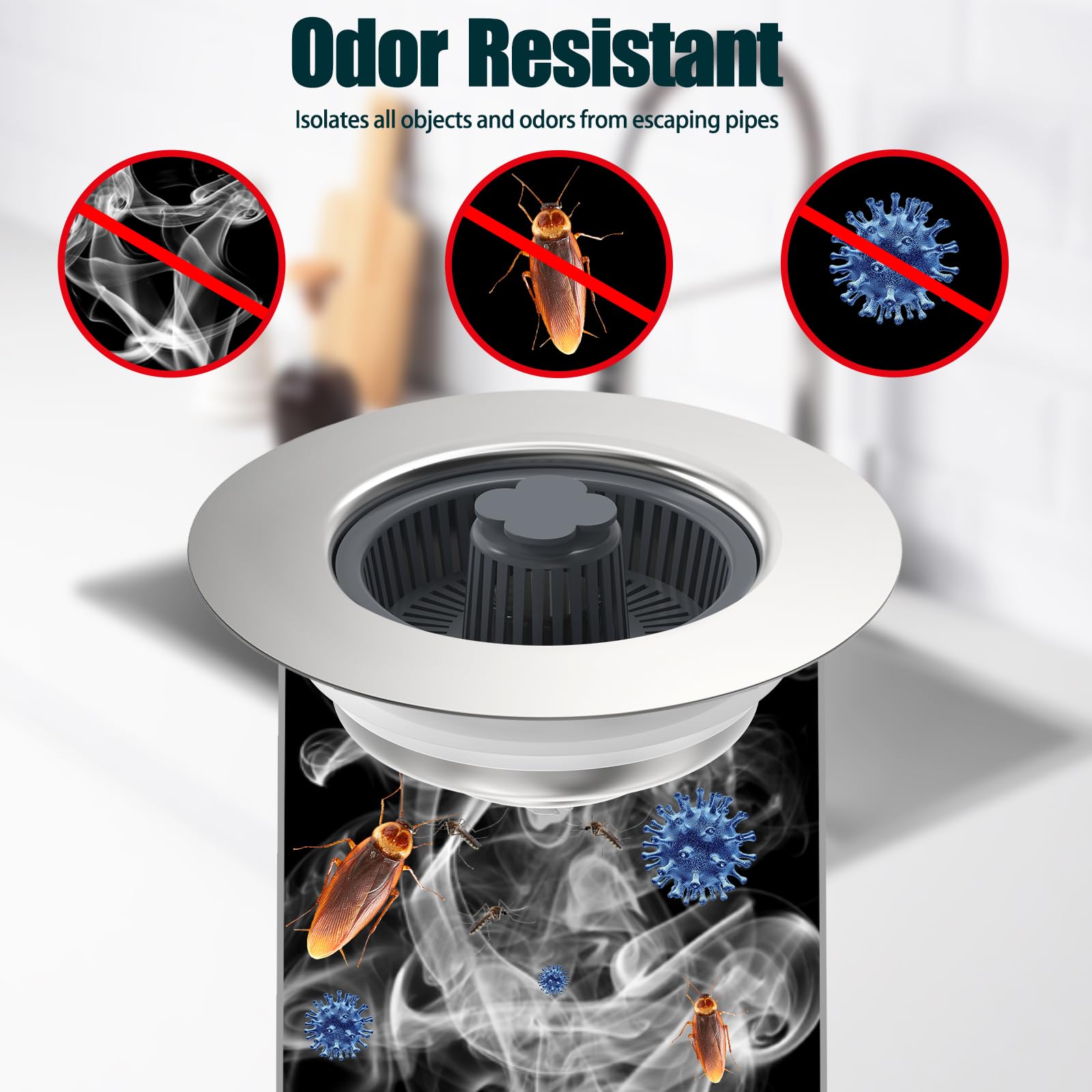 Upgraded 3 in 1 Kitchen Sink Drain Strainer - Stopper Set, Stainless Steel Kitchen Sink Stopper, Pop Up Anti-Clogging Sink Strainer Basket Filter for US Standard 3-1/2 Inch Kitchen Drain(1Pack)