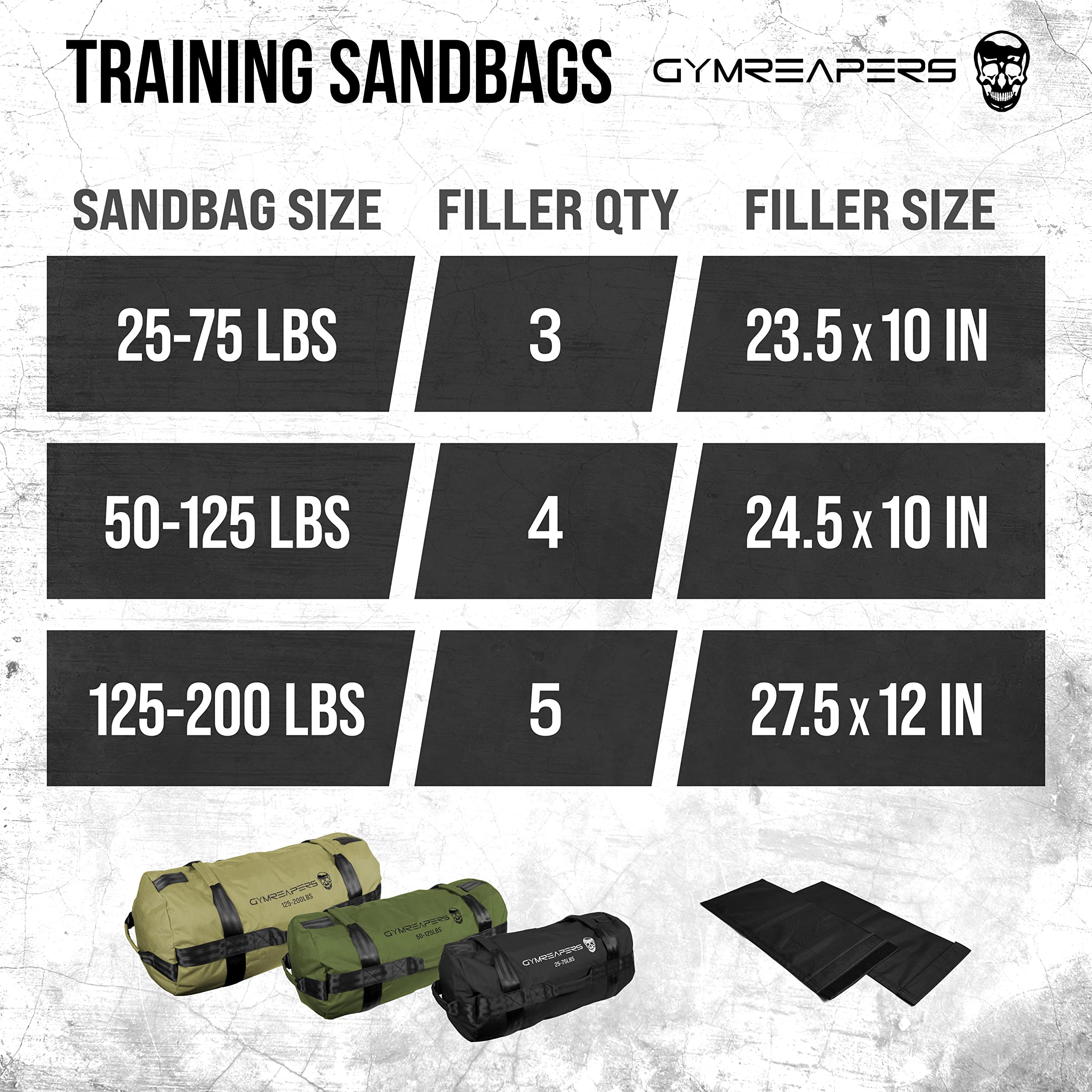 Gymreapers Strength Training Sandbags - Heavy Duty Workout Equipment for Home Training, Cross Training, Military Conditioning & Exercises (Black, 50-125 lbs)