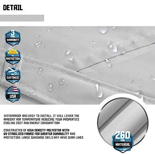 TANG Sun Shades Depot 10' x 10' Square Waterproof Knitted Shade Sail Curved Edge Light Gray/Light Grey 260 GSM U*V Block Shade Fabric Pergola Carport Canopy Replacement Awning Customize Available