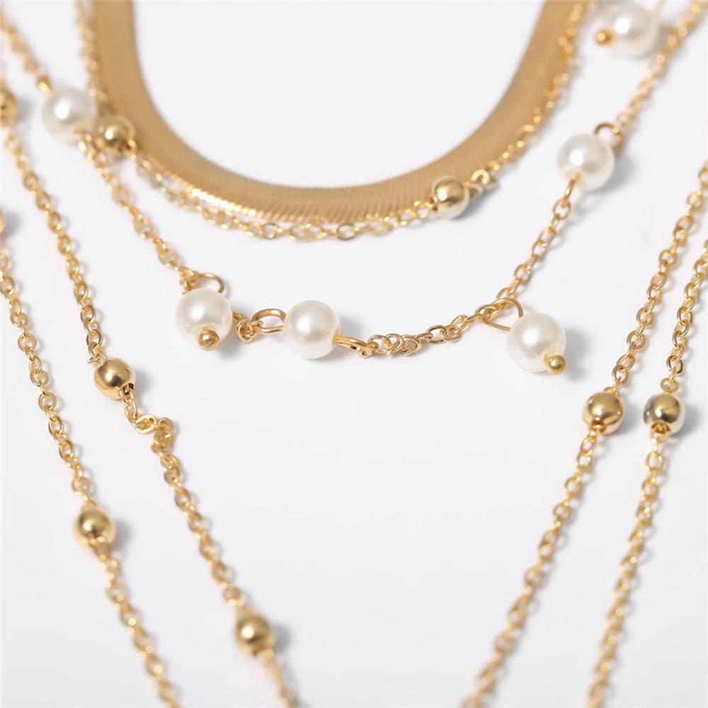 fxmimior Boho 5 Tier Gold Punk Chain Layered Necklace Dainty Pearls Pearls Pendant Long Choker Necklaces Jewelry for Women