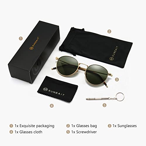 SUNGAIT Ponderable Metal Round Sunglasses for Men and Women Classic Vintage Polarized Sun Glasses Steampunk Style